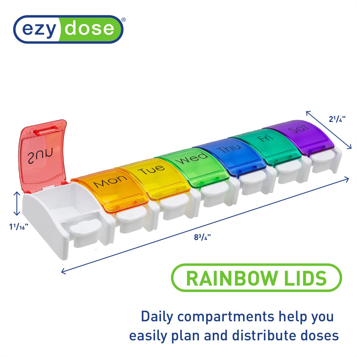Ezy Dose® Weekly Pill Organizer | 7 Day Pill Planner | Rainbow ...