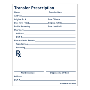 Rx Transfer Prescription Pad | Apothecary Products